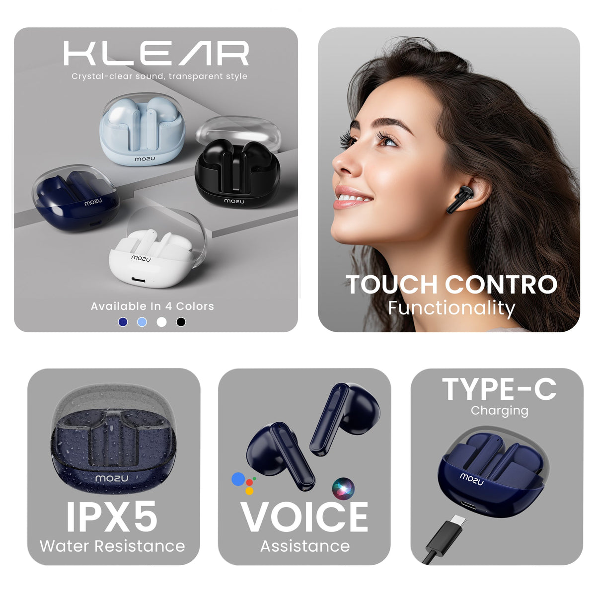 Flexibuds Klear Earbuds with ENC, MEMS Mic, Game Mode, Low Latency, Tr